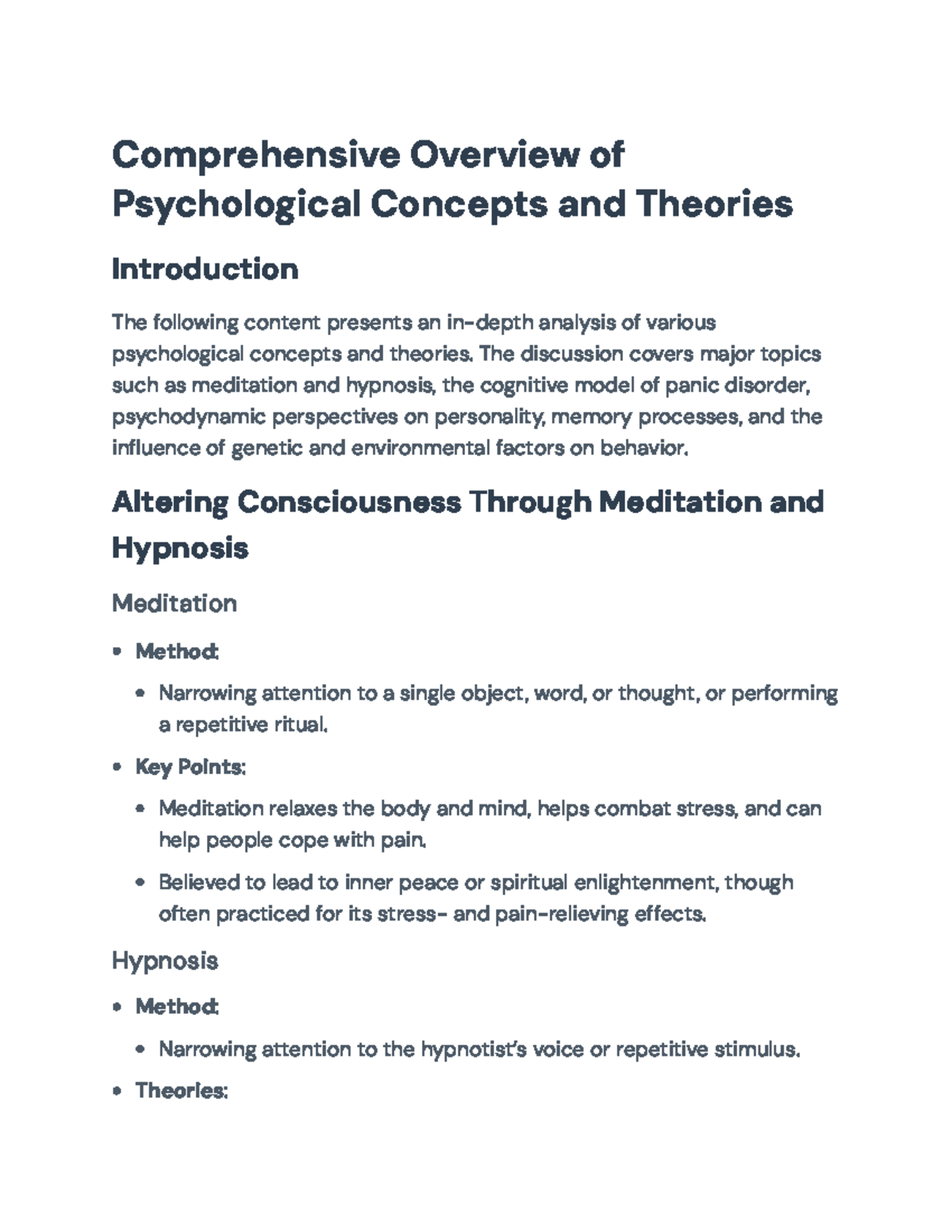 Psychological Theories Overview: Meditation, Memory & Panic Disorder ...