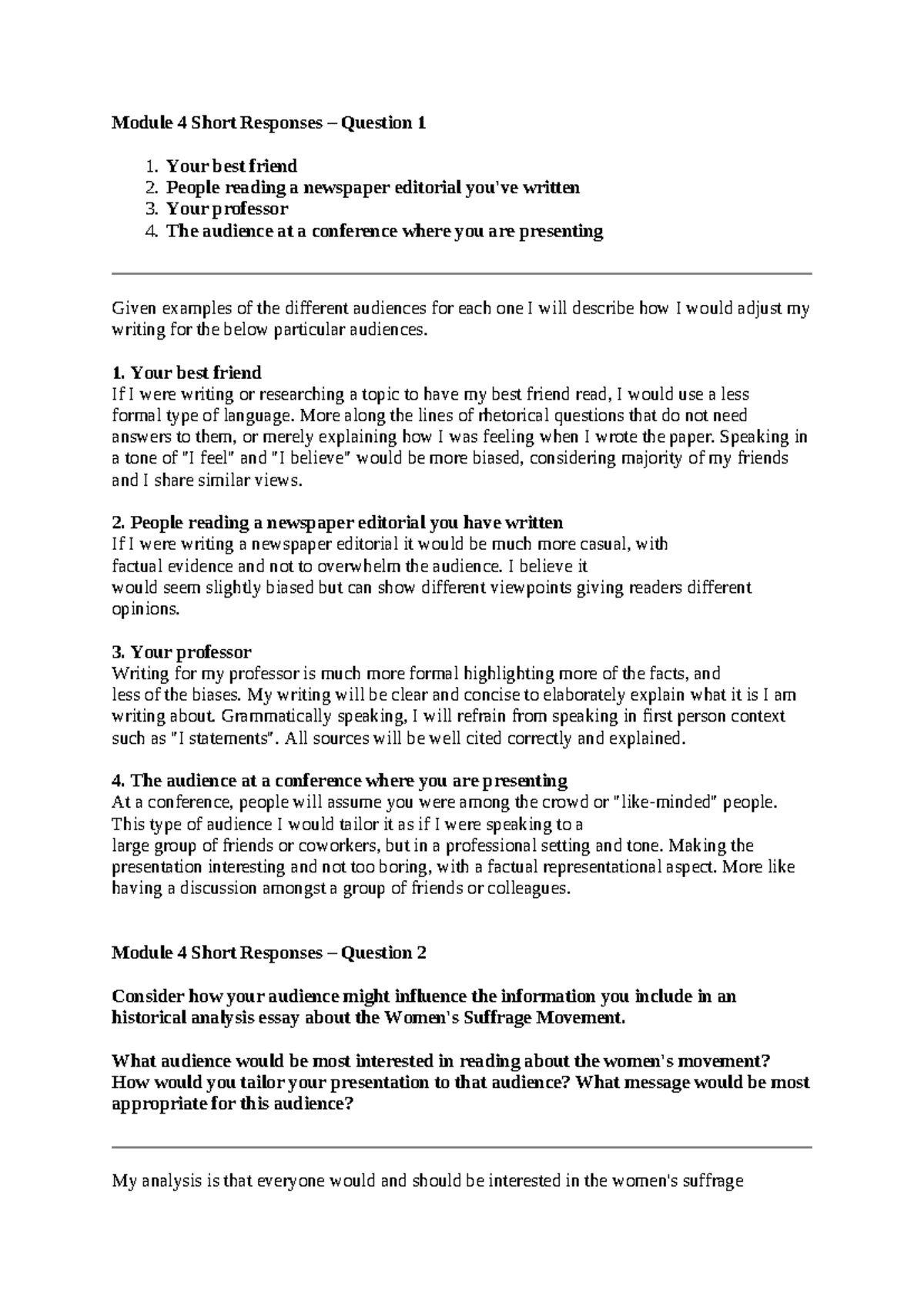 4-2 Module 4 Responses on Tailoring Writing for Various Audiences - Studocu