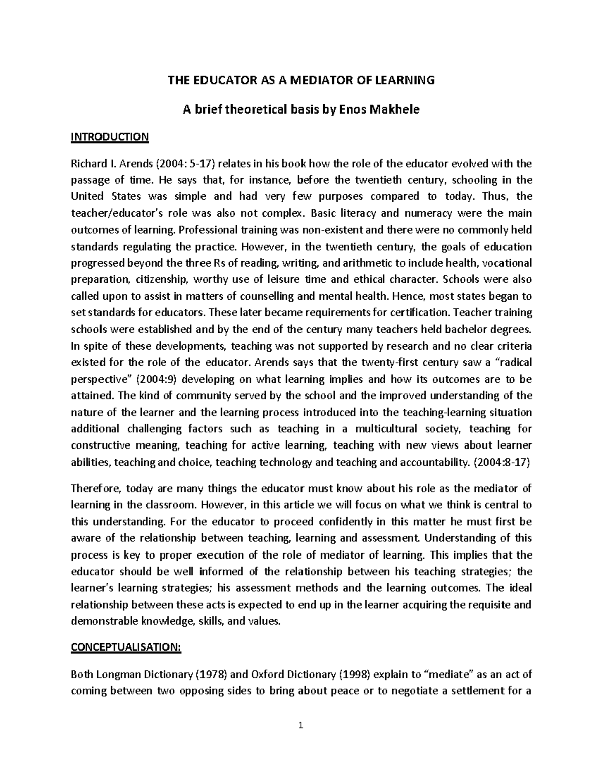 The Role of Educators as Mediators in Learning Dynamics: An Overview ...