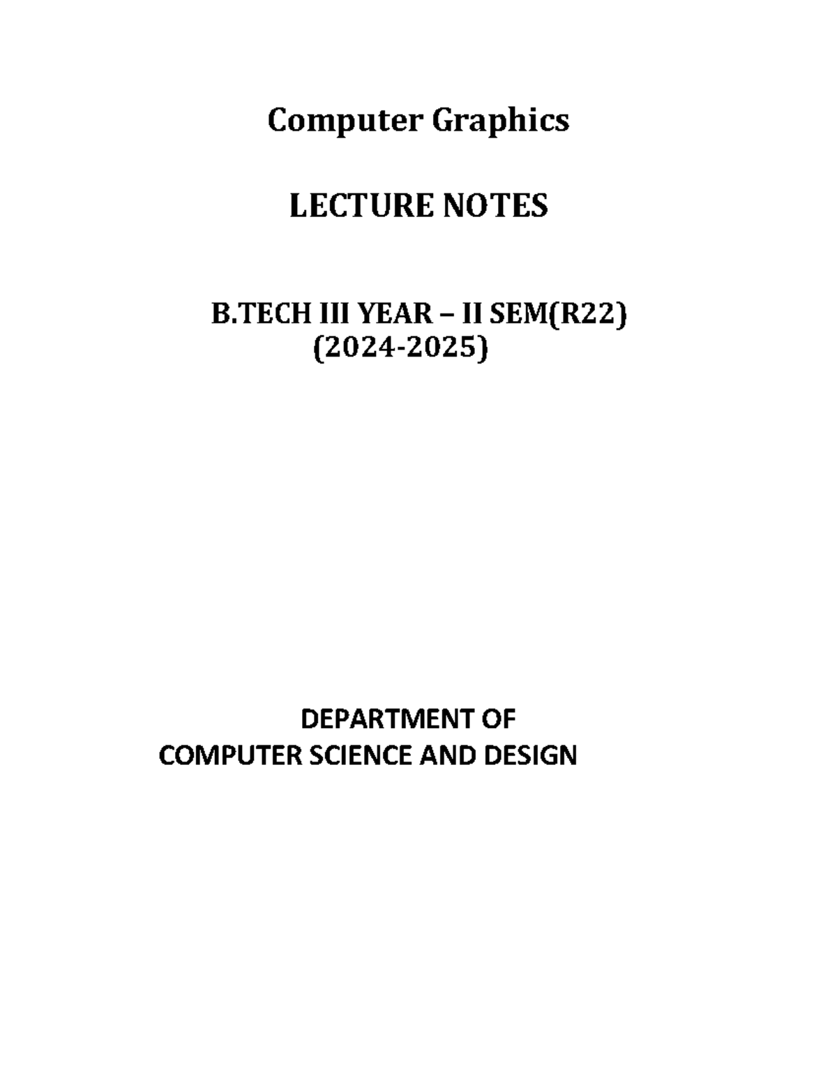 Computer Graphics - Lecture Notes for B III Year II Sem (R22) - Studocu