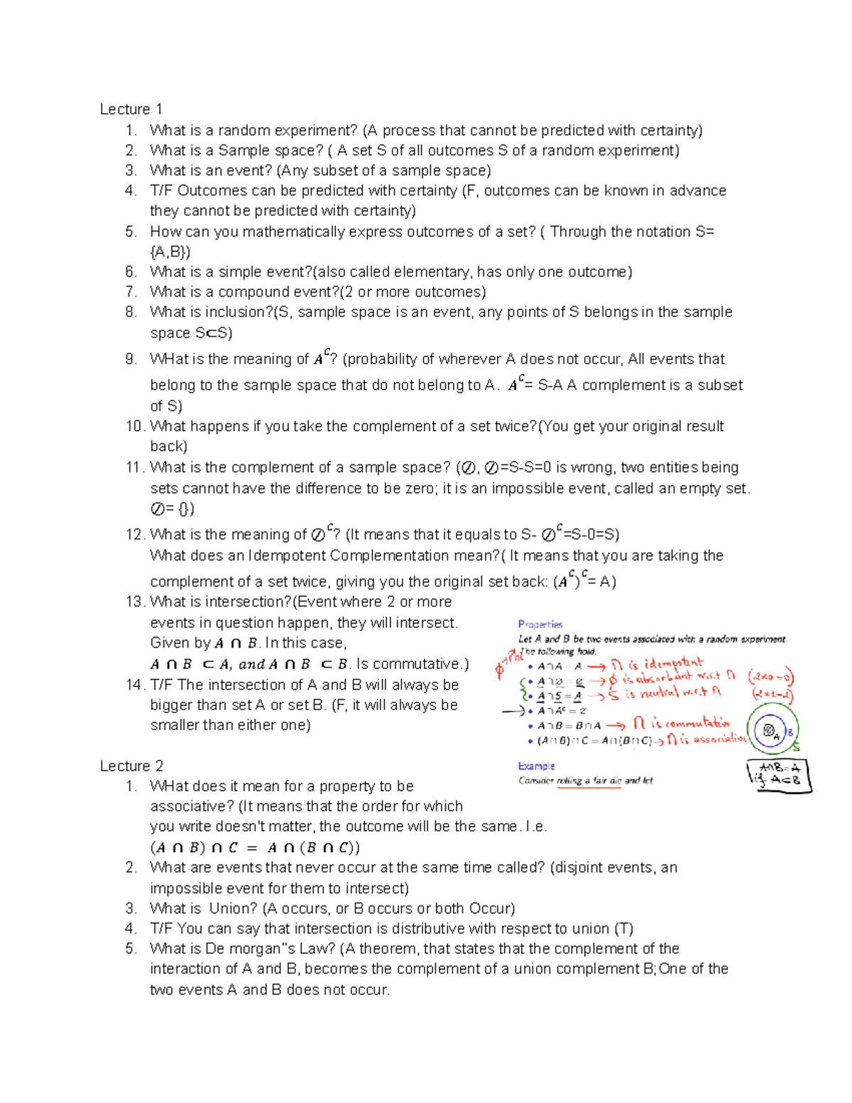 Lecture Notes on Random Experiments and Events (Stats) - Studocu