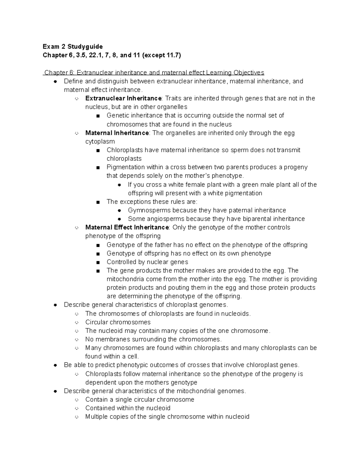 Genetics Exam 2 Study Guide: Extranuclear Inheritance & Chromosome ...