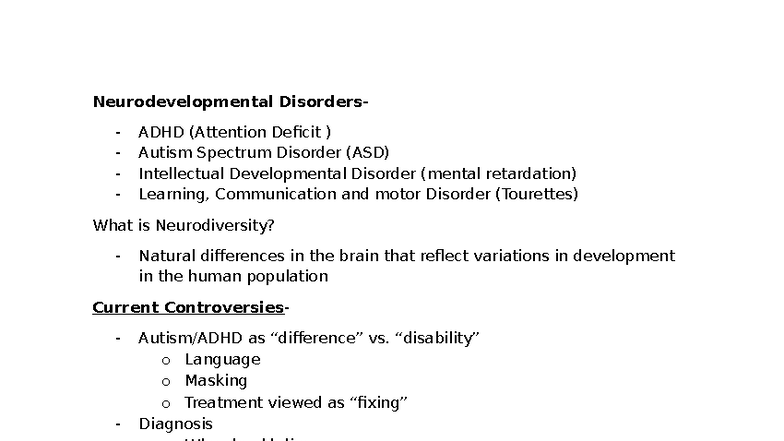 Final PSYC Exam Notes: Neurodevelopmental & Neurocognitive Disorders ...