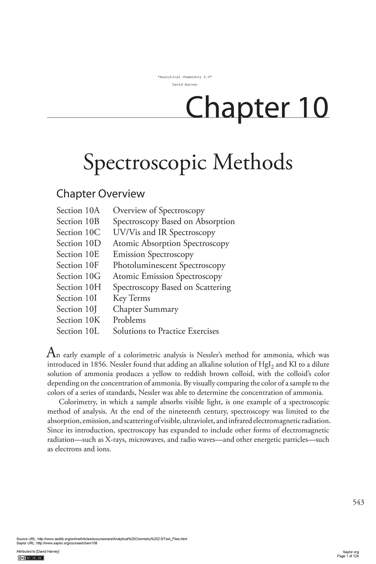 Chemistry 101: David Harvey Chapter 10 - Spectroscopic Methods Overview ...