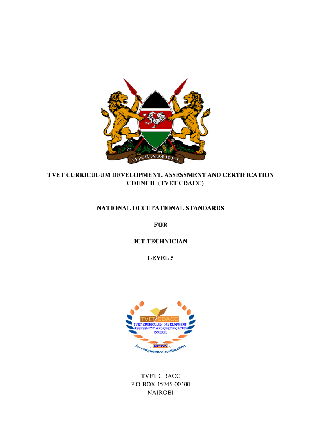 ICT Technician Level 5 Occupational Standards Overview and Guidelines ...