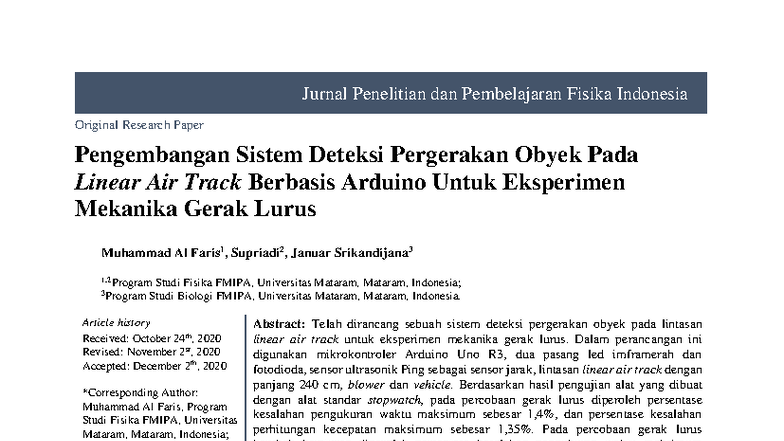 Pengembangan Sistem Deteksi Pergerakan Oek pada Linear Air Track ...