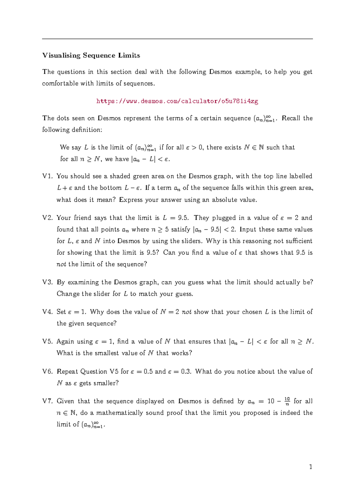 Tutorial 4 Solutions: Visualising Sequence Limits in Calculus - Studocu