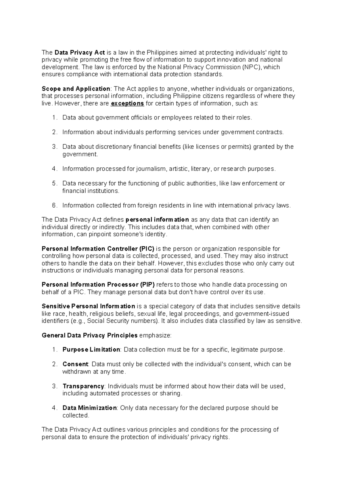 Philippines Data Privacy Act: Key Principles and Guidelines - Studocu