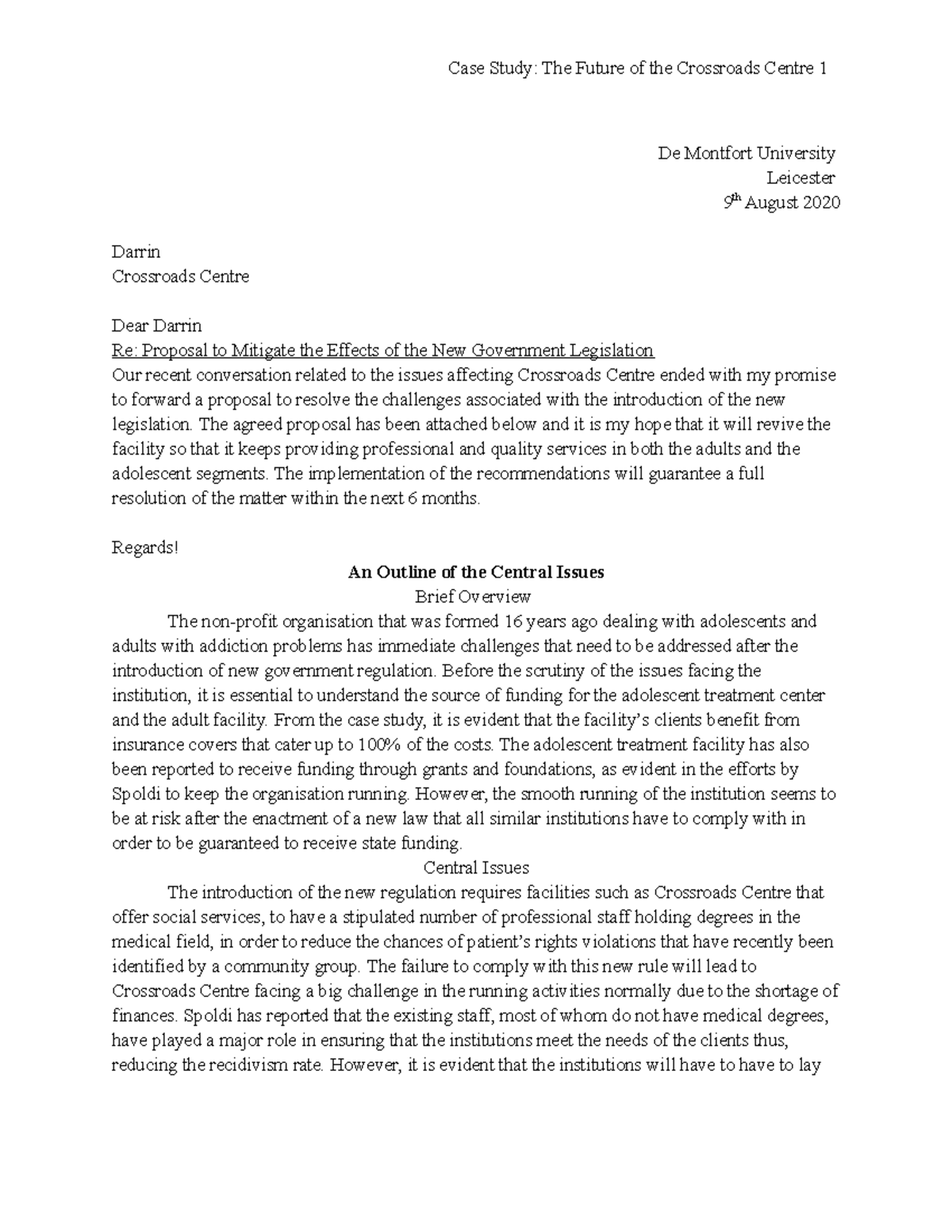 Case Study CSD-101: Addressing Challenges at Crossroads Centre - Studocu