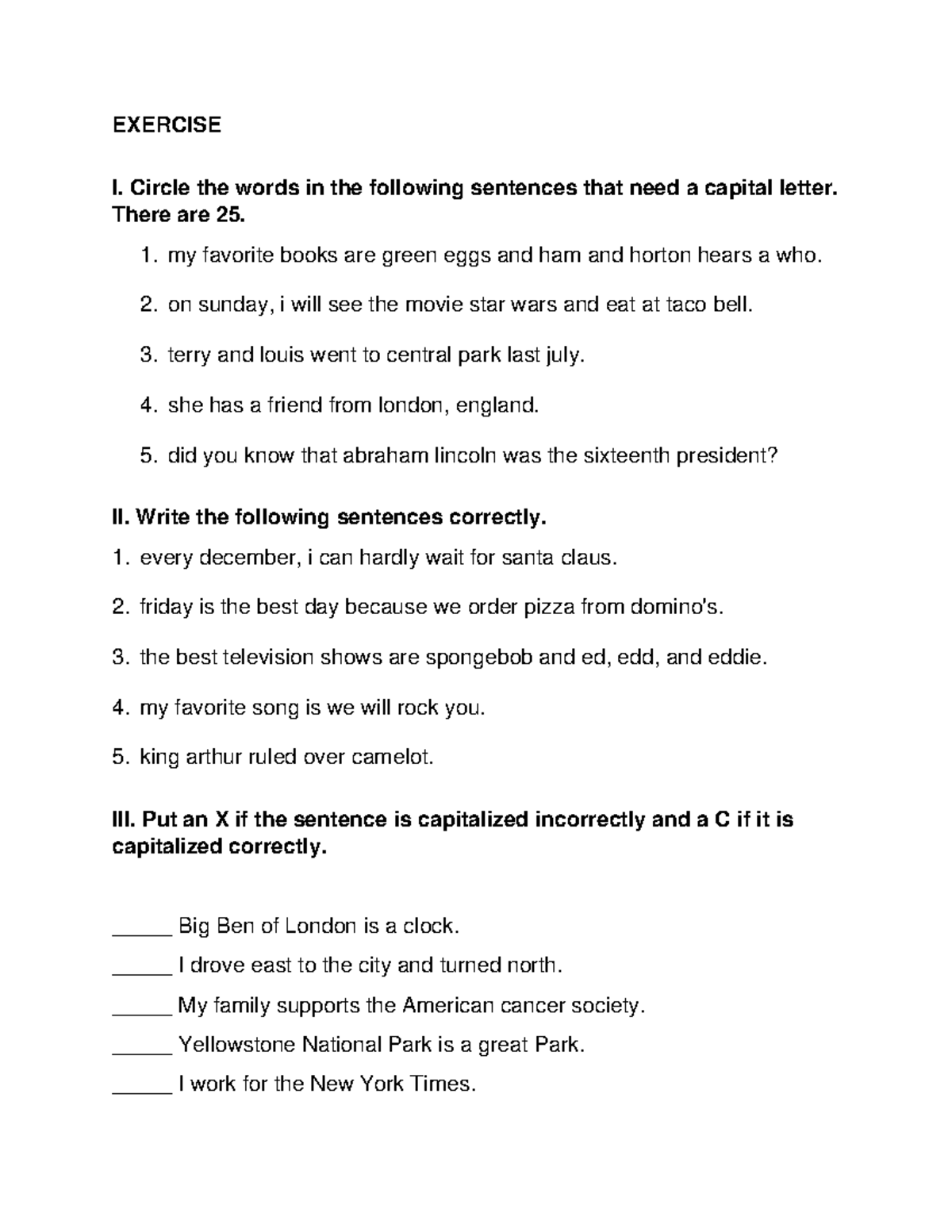 Homework UNIT 1 - Capitalization and Sentence Structure Exercises - Studocu
