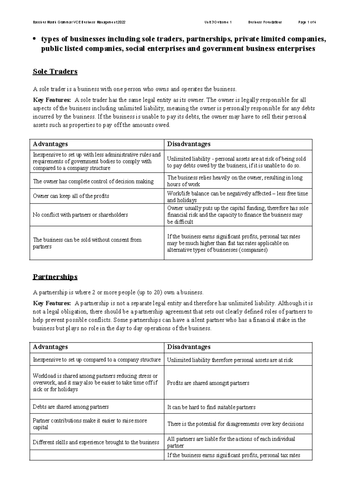 Types of Businesses in VCE Business Management 2022 Unit 3 AOS 1 - Studocu