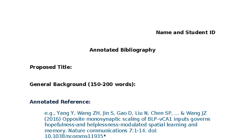 Annotated Bibliography Assignment Template (Course Code: [Insert Code ...
