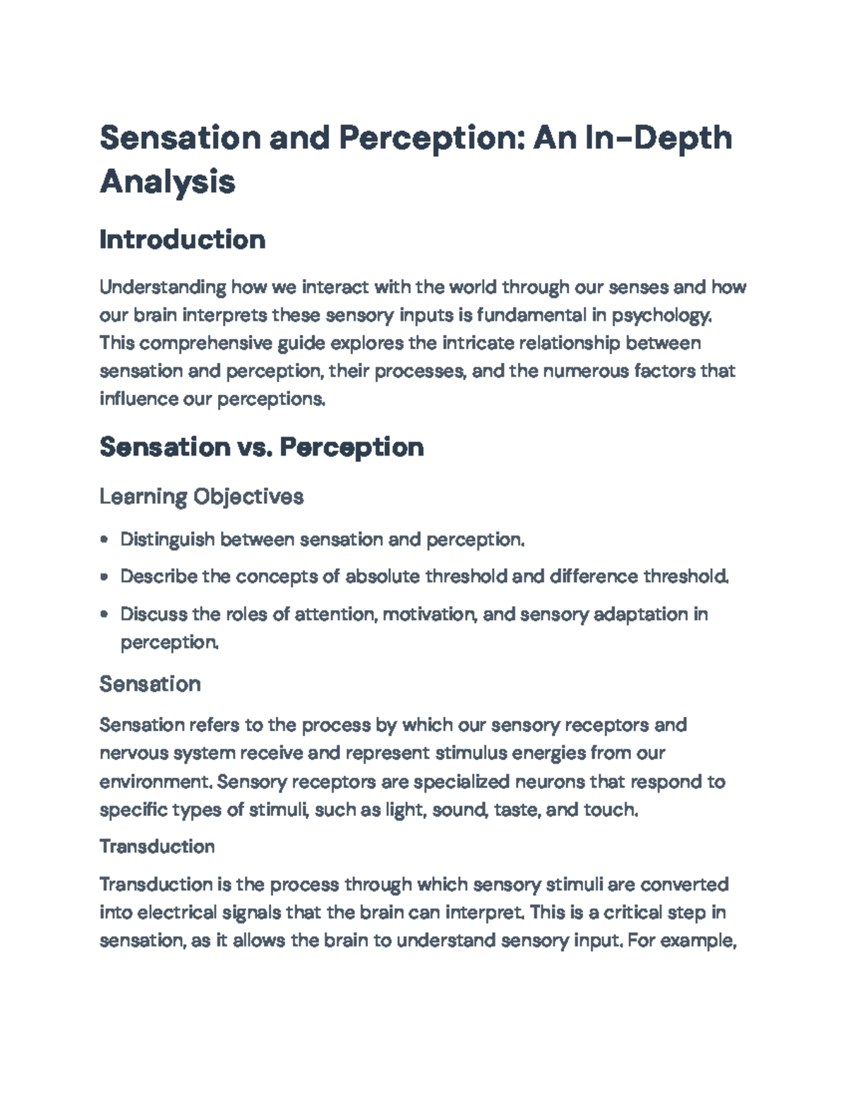 Sensation and Perception: A Comprehensive Guide to Psychological ...