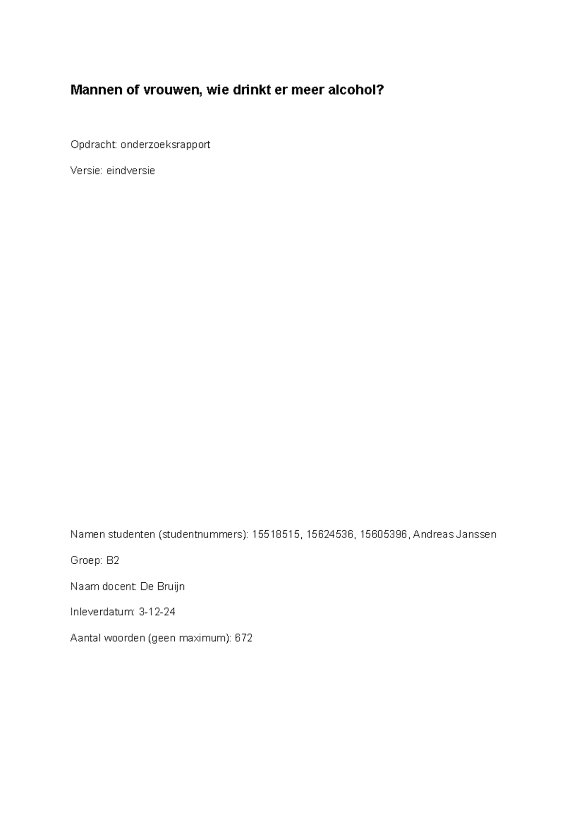 Onderzoeksrapport: Alcoholconsumptie Mannen vs. Vrouwen - Eindversie ...