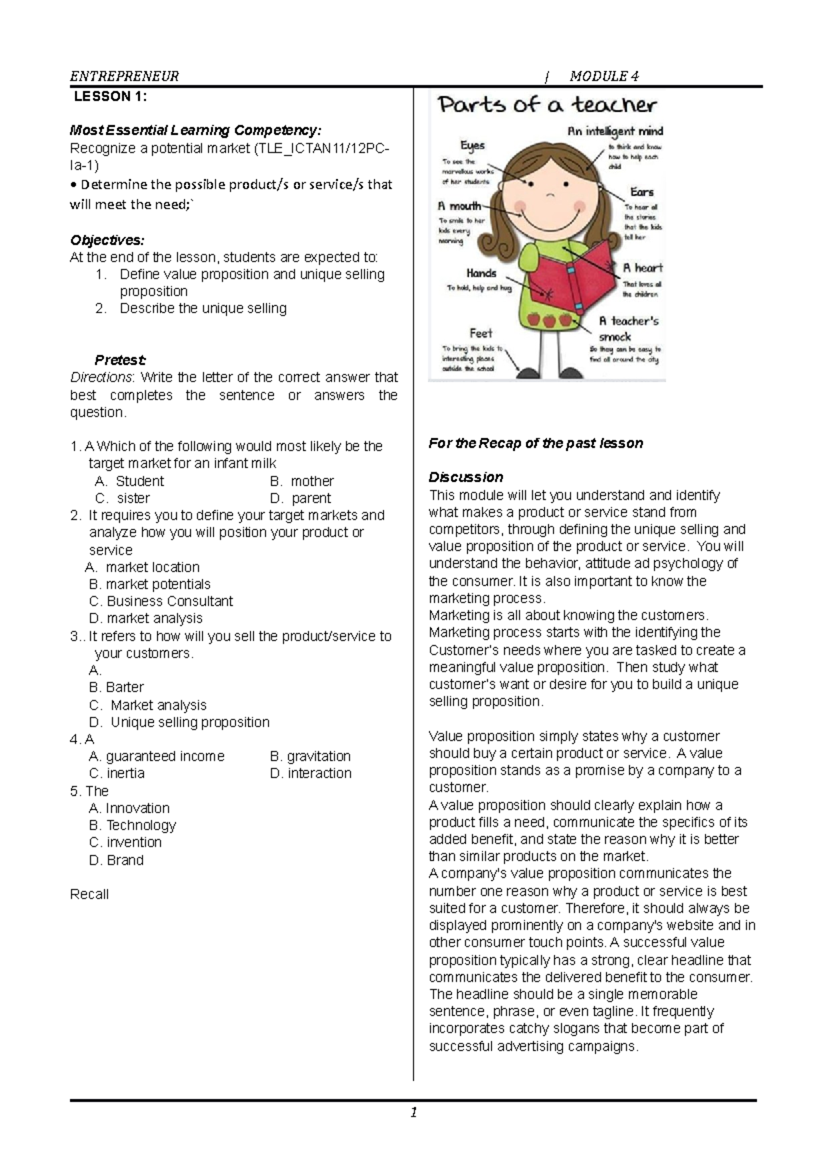 Entrep Lesson 4: Understanding Potential Markets and Value Propositions ...