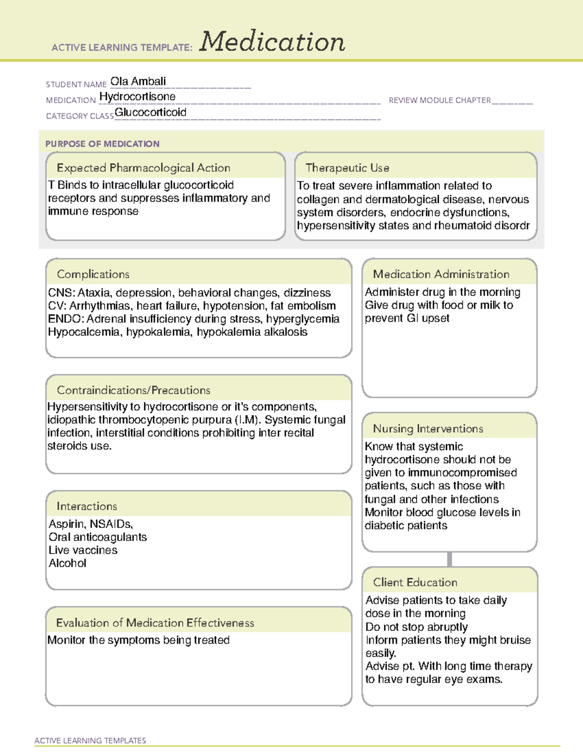 Hydrocortisone - ATI Active Learning Template Overview - Studocu