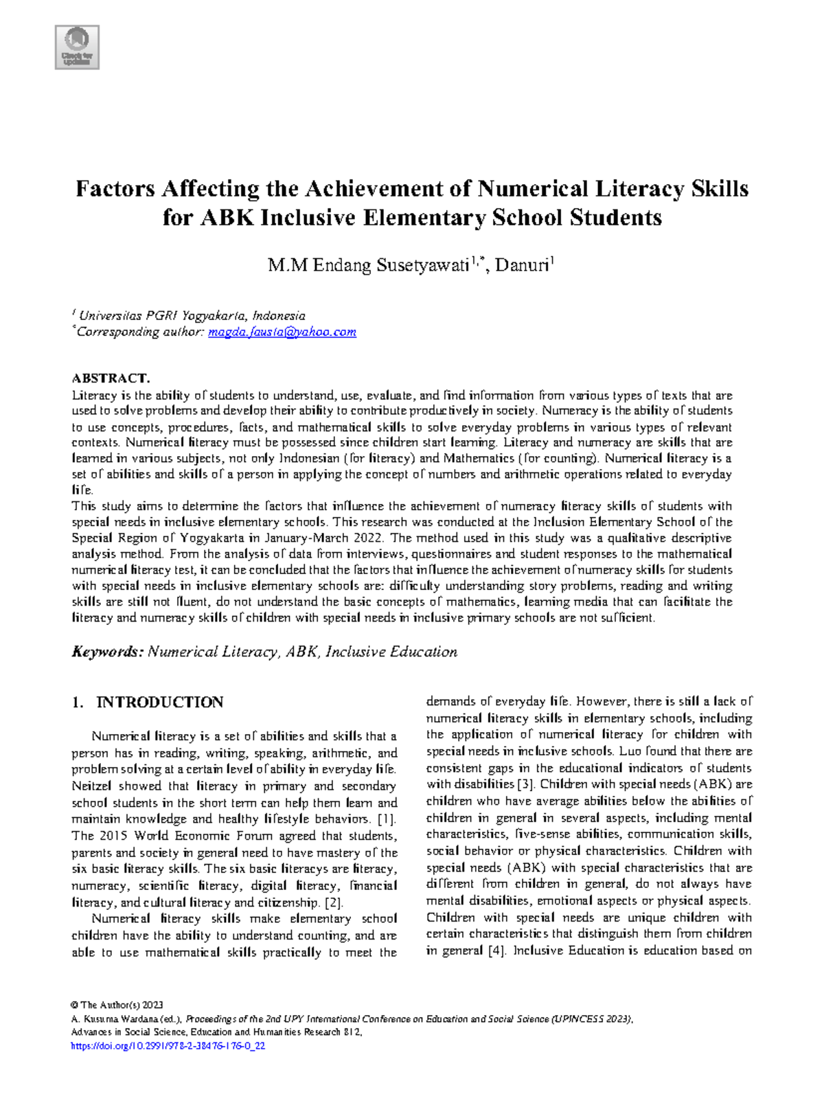 Factors Influencing Numerical Literacy Skills in ABK Students: A Study ...