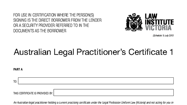 01 Certificate Australian Legal Practitioners Certificate - FOR USE IN ...