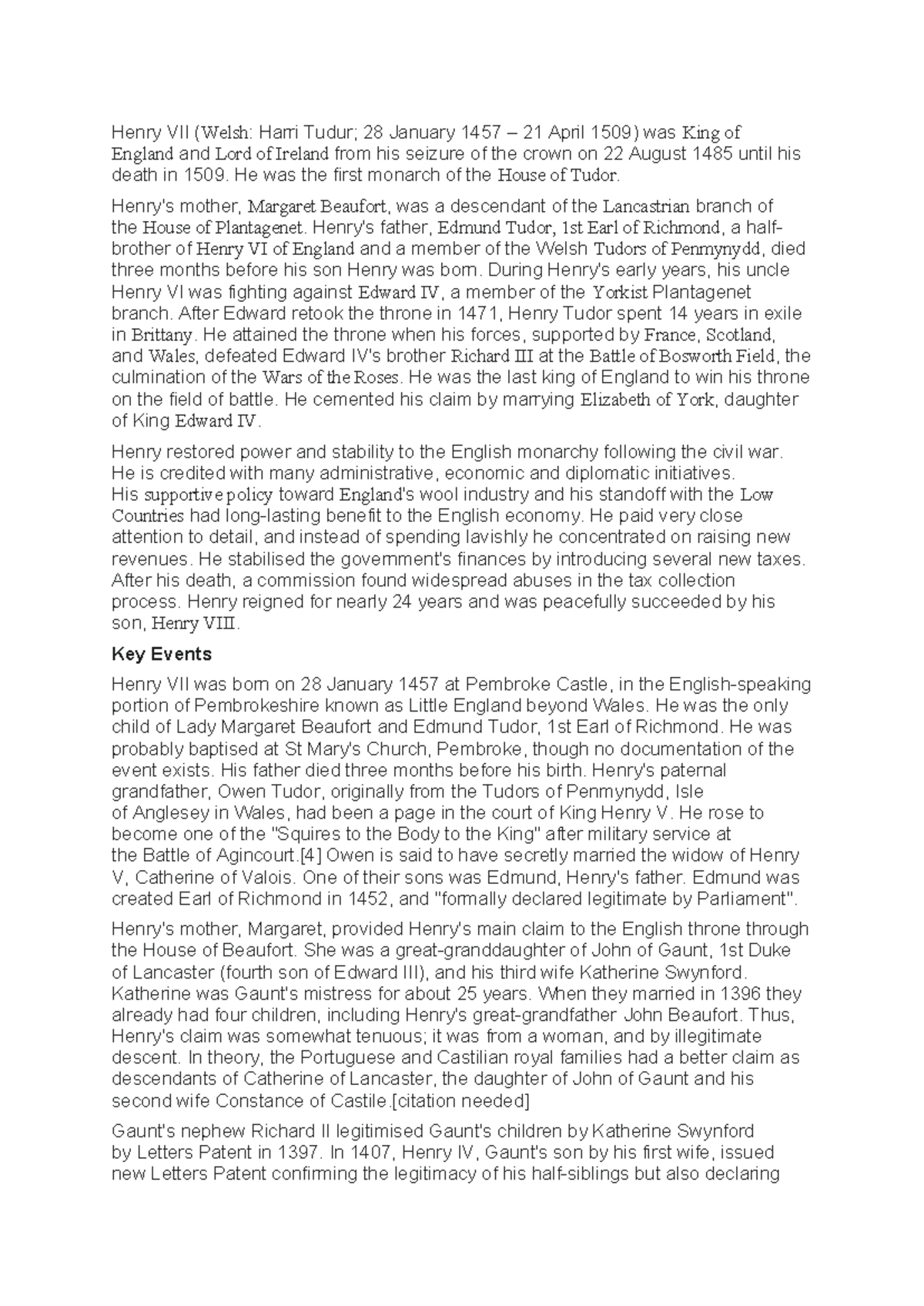 Henry VII Profile - history - Henry VII (Welsh: Harri Tudur; 28 January ...