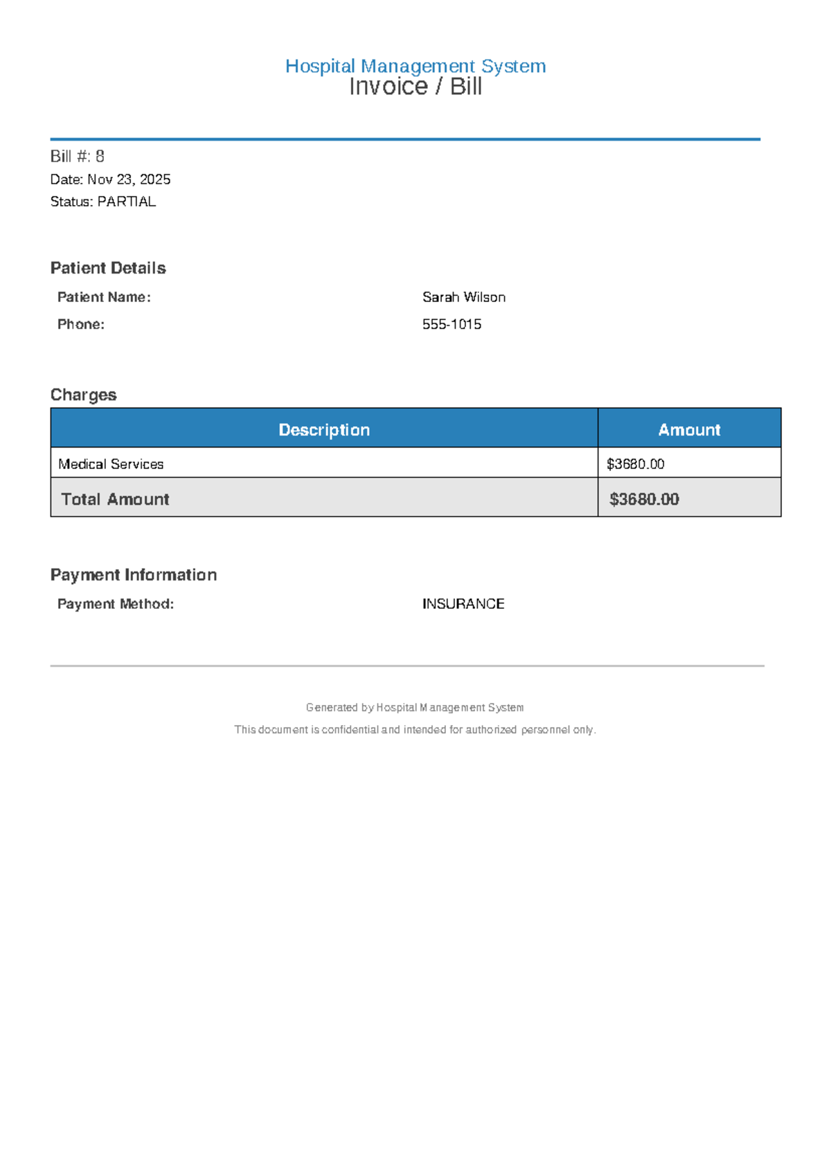 Invoice 8 - Web Application Development - Hospital Management System ...
