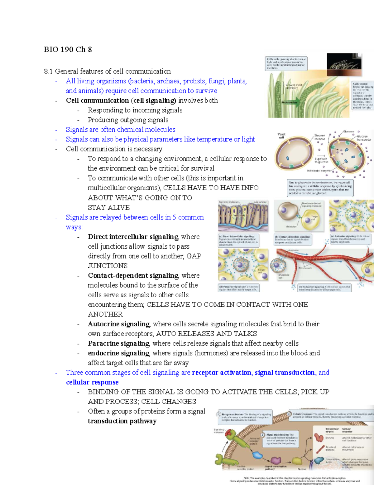BIO 190 Ch 8 - Cell Communication and Signaling Mechanisms - Studocu