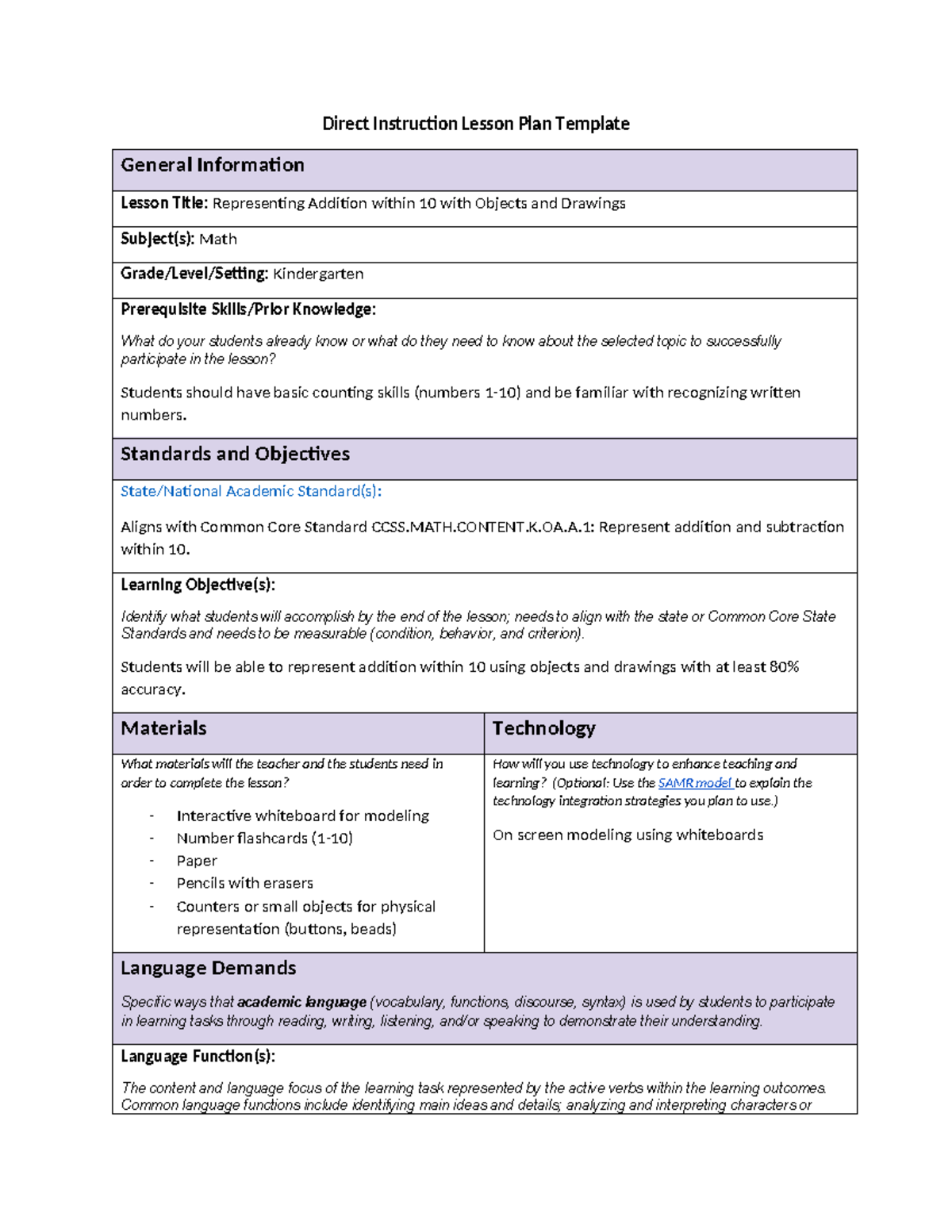 AISL Task 1 pt. 2 - Task 1 - Direct Instruction Lesson Plan Template ...