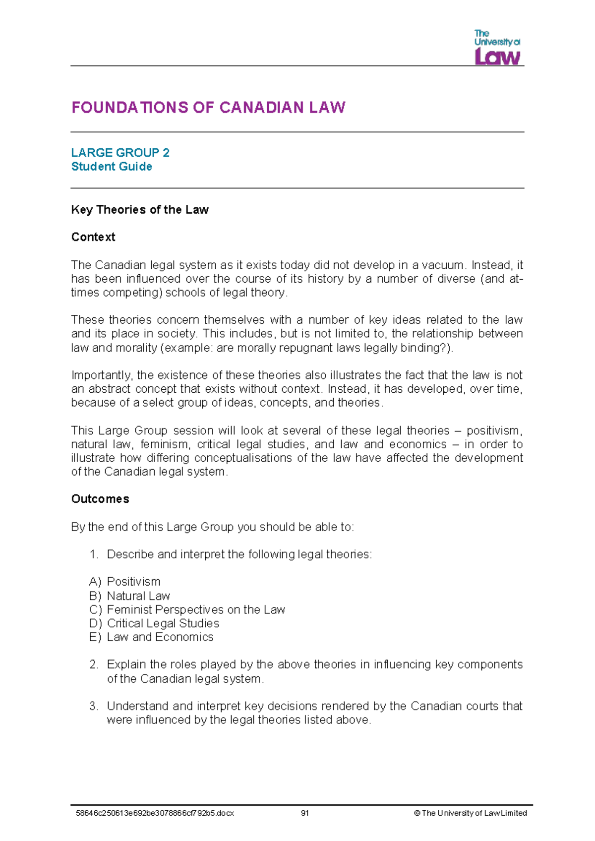 FCL 2425 Large Group 2 Student Guide: Key Legal Theories in Canada ...