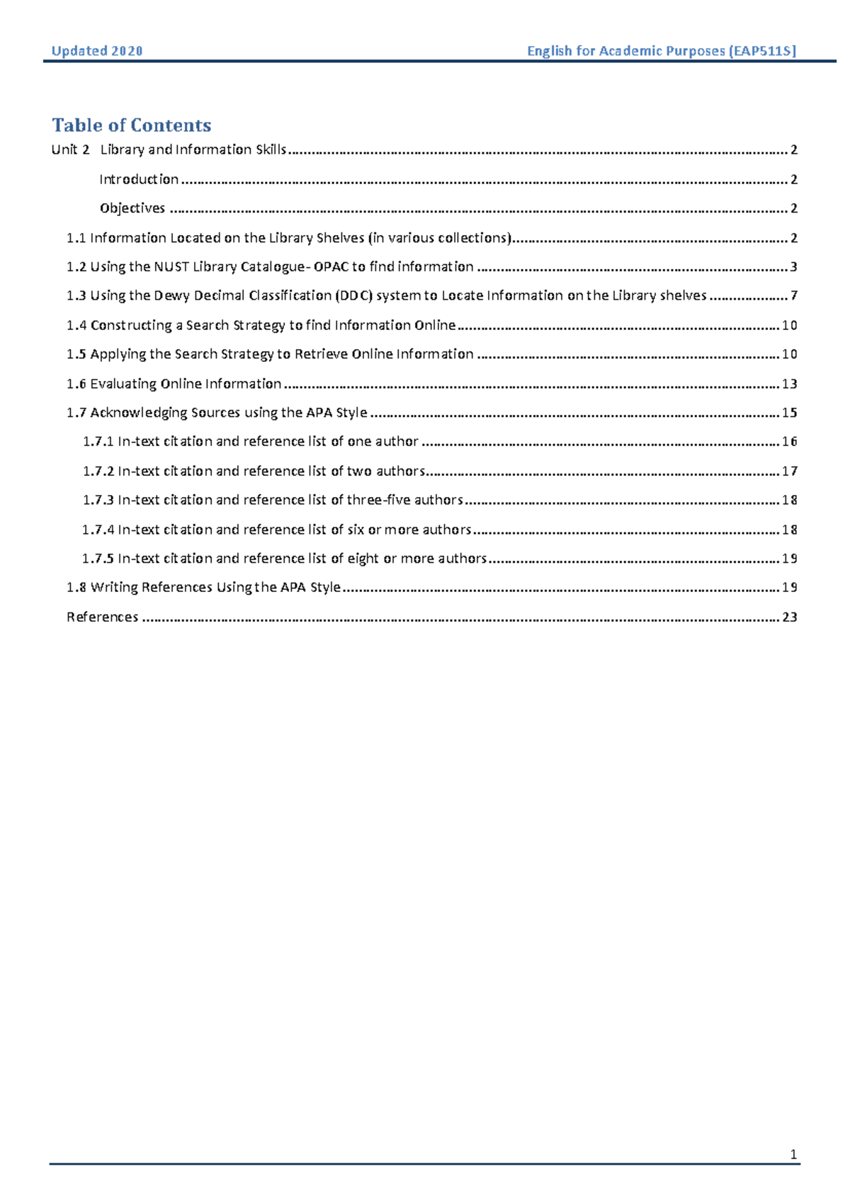 Unit 2 Library Information Skills - Table of Contents Unit 2 Library ...