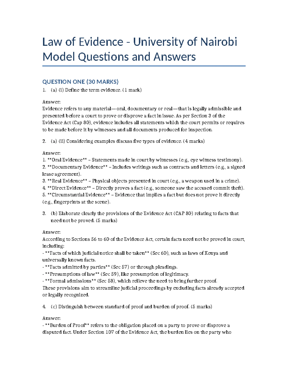 Law of Evidence - i Law of Evidence Teaching Material Prepared by ...