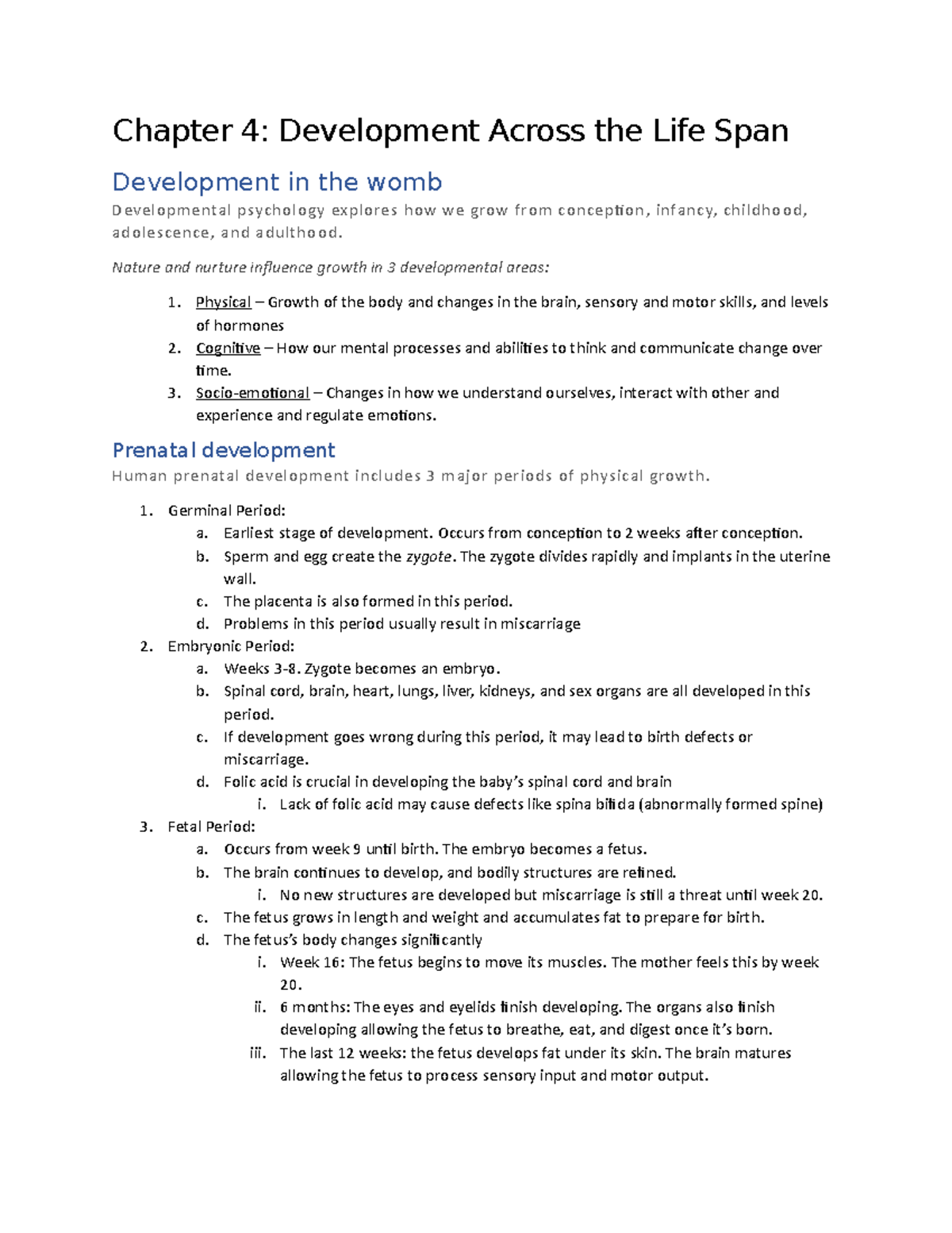 Chapter 4 Outline - Chapter 4: Development Across the Life Span ...
