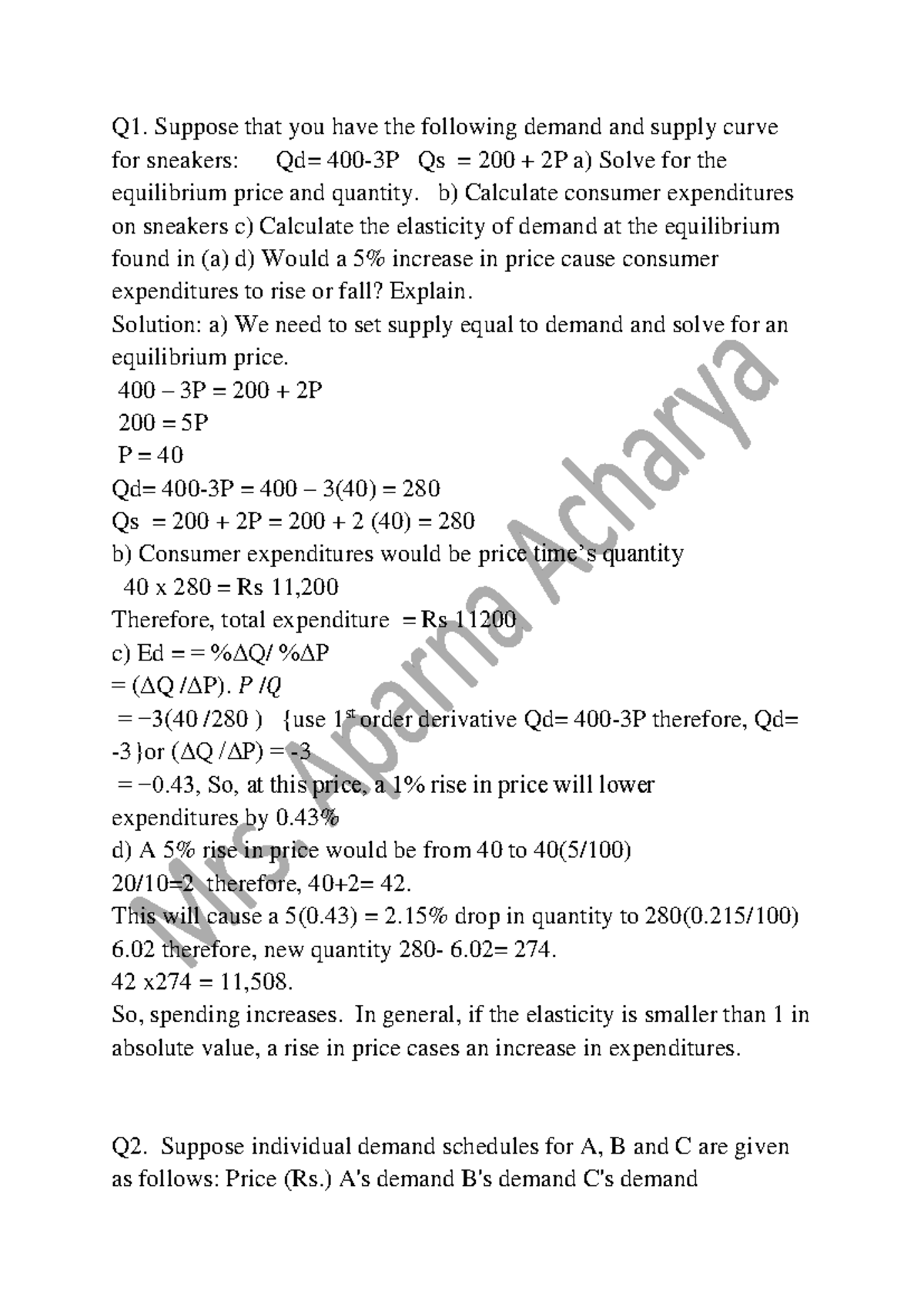 Solution - mmmmmmmmmmm - Q1. Suppose that you have the following demand ...