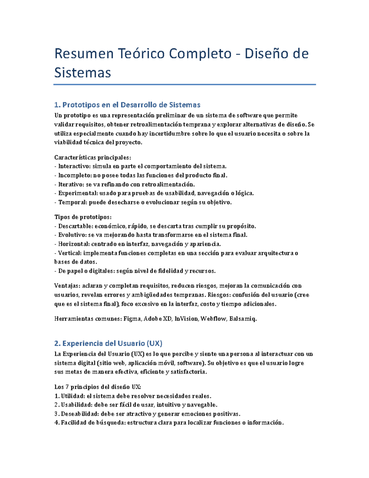 Resumen Teórico Completo de Diseño de Sistemas 1: Prototipos y UX - Studocu