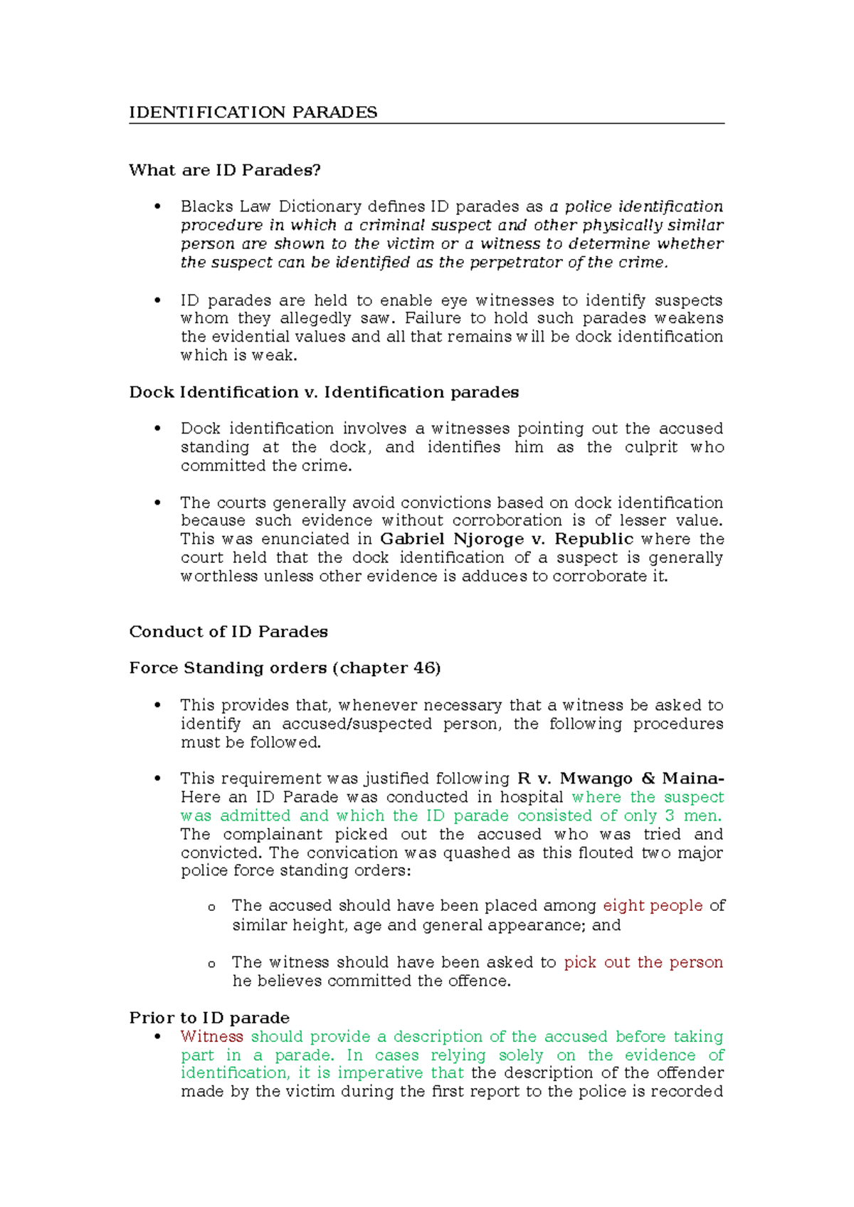 ID Parades: Understanding Procedures & Legal Implications - Studocu