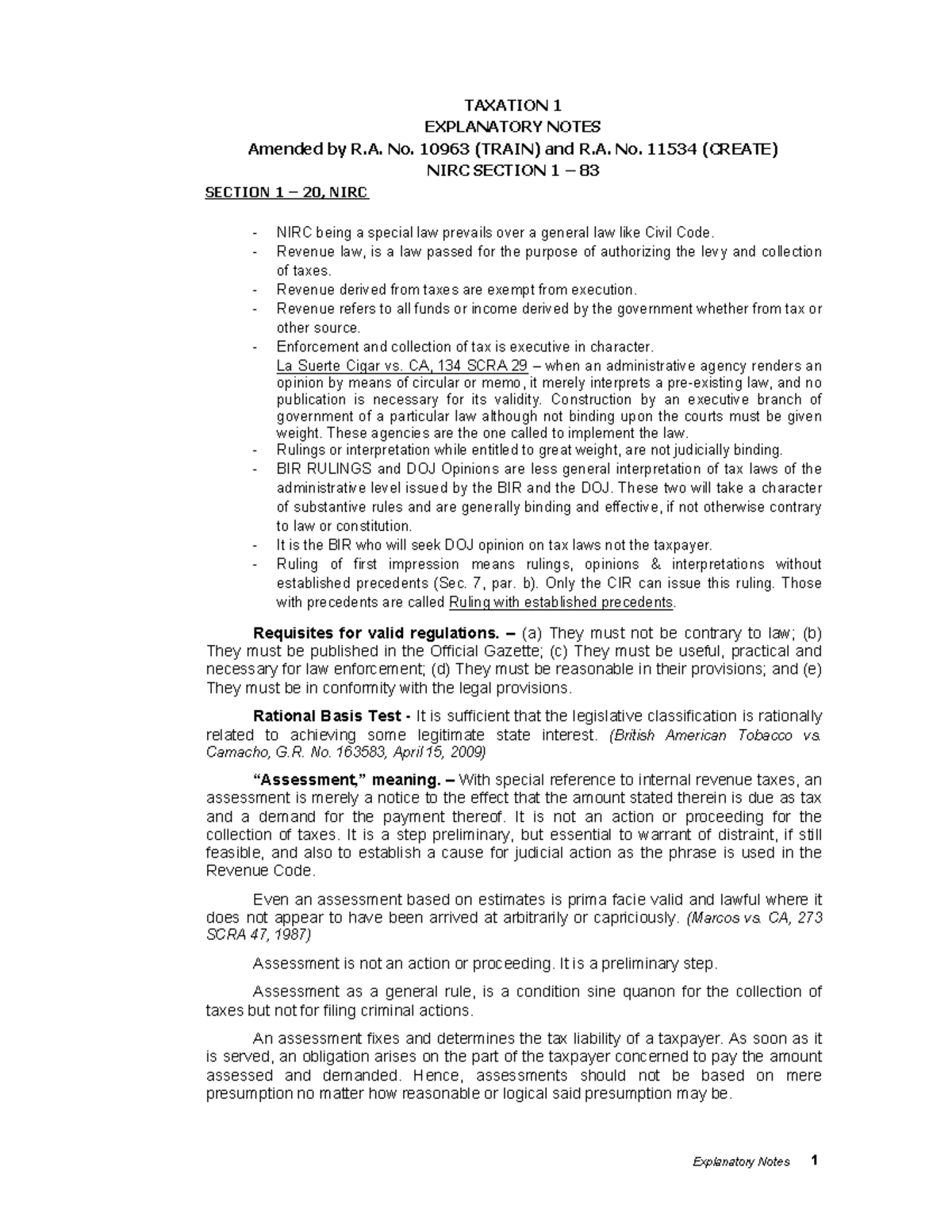 TAXATION 1: Explanatory Notes on R.A. No. 10963 (TRAIN) & R.A. No ...