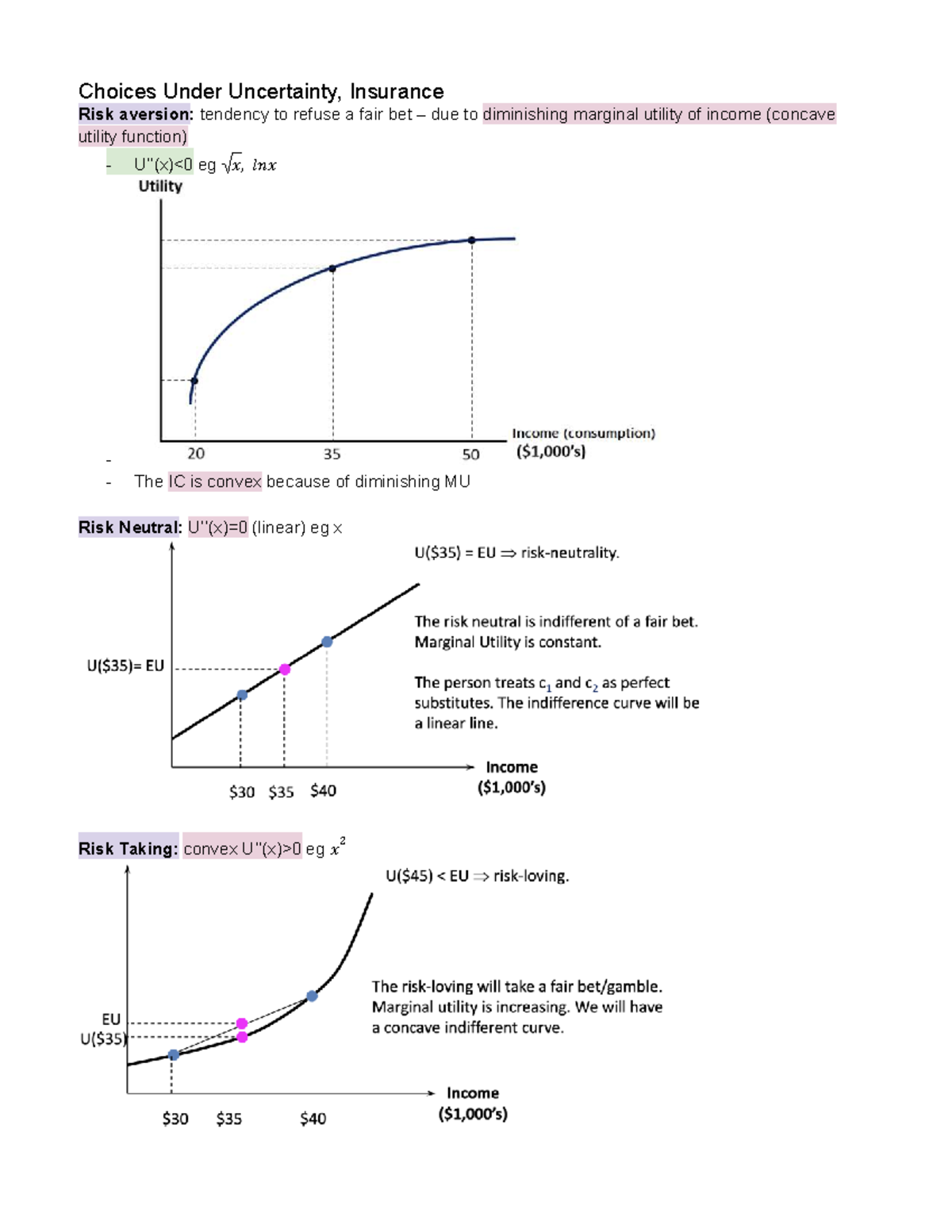 Econ2001 Final Exam Study: Choices Under Uncertainty & Risk Analysis ...