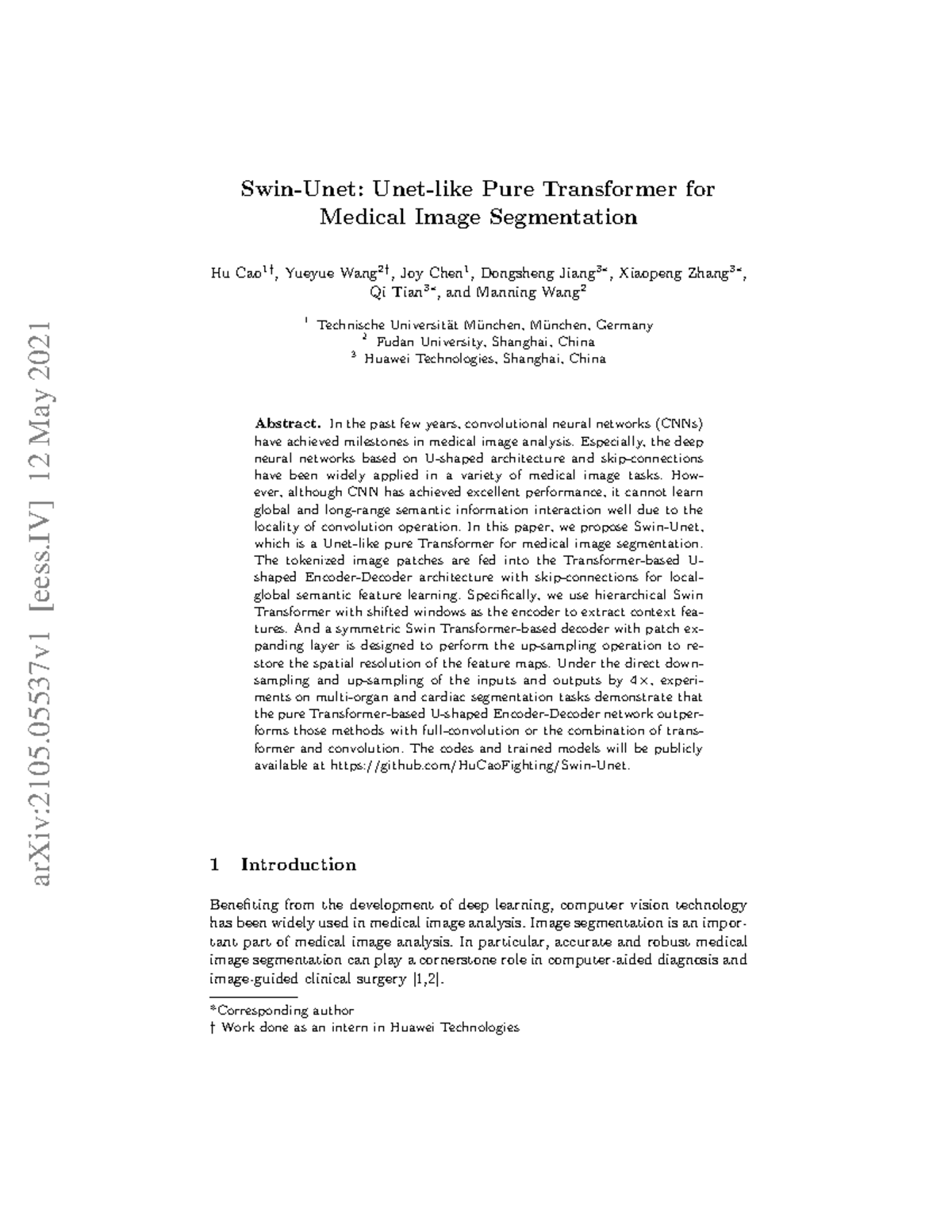 Pure Transformer Architecture for Medical Image Segmentation (CS-ML ...