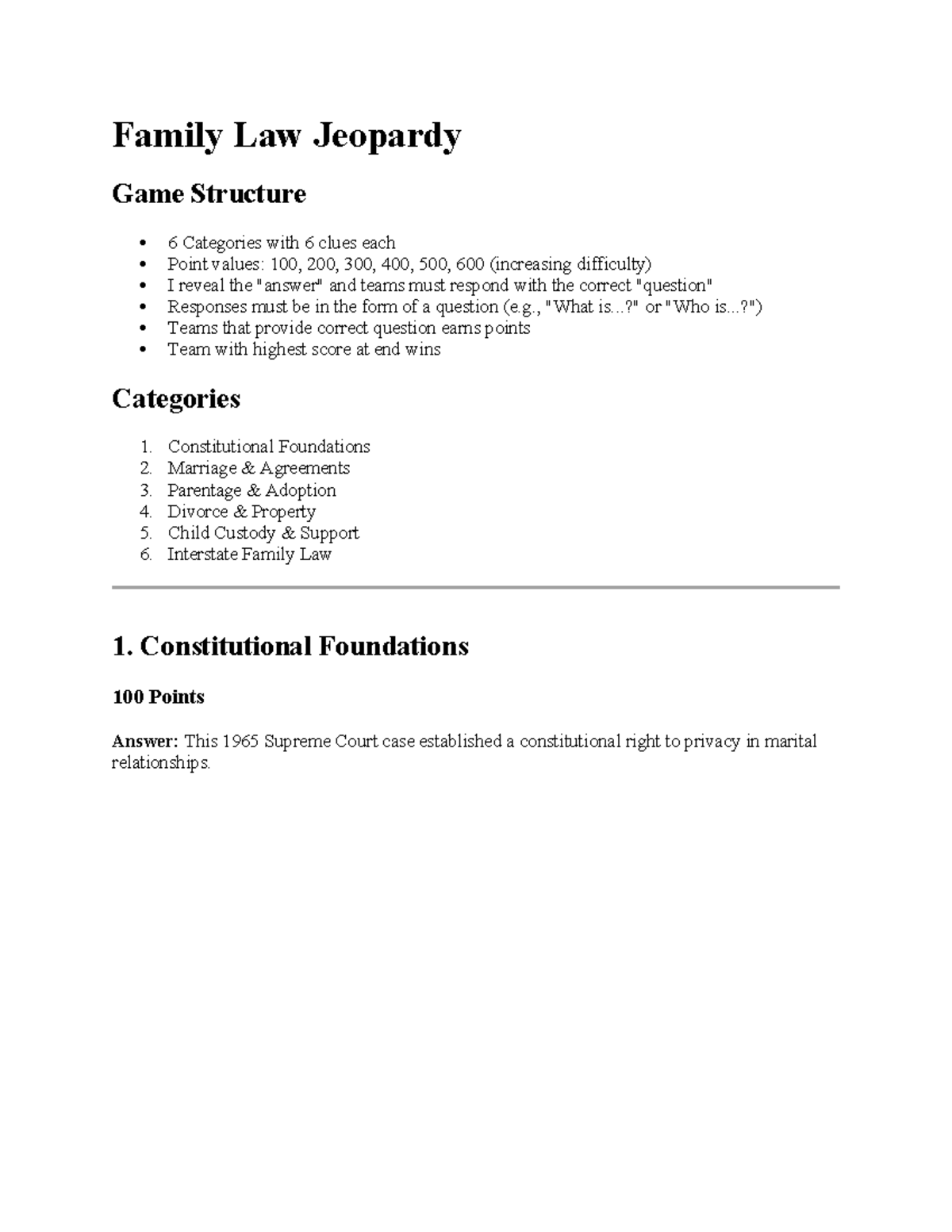 Family Law Jeopardy: Overview of Key Concepts & Categories - Studocu