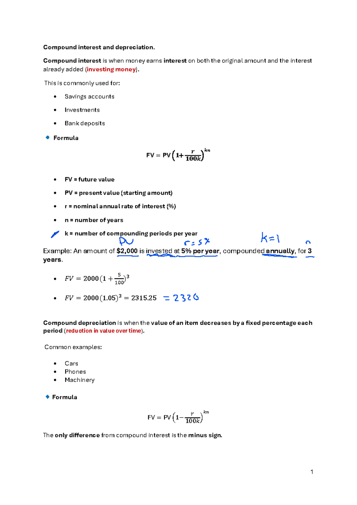 1.4 Financial Applications: Compound Interest & Depreciation Notes ...