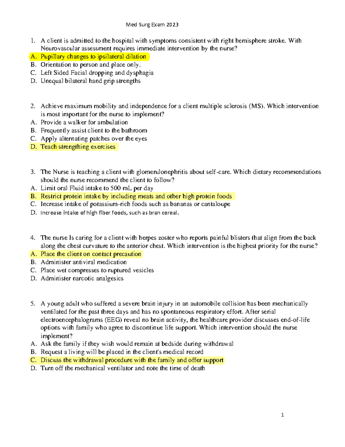 Med Surg Final Exam 2023 - HESI Practice Questions and Answers - Studocu