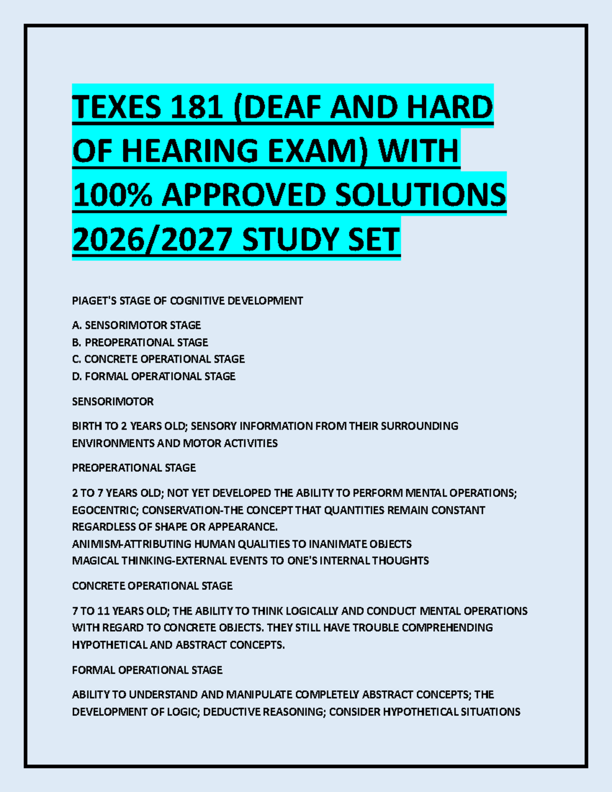 TEXES 181 (DEAF AND HARD OF HEARING EXAM) 2026/2027 STUDY SET - Studocu