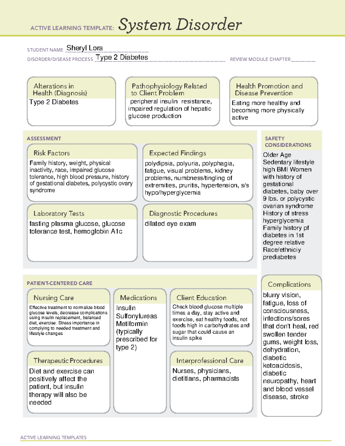 ACTIVE LEARNING TEMPLATE: System Disorder - Type 2 Diabetes Review ...