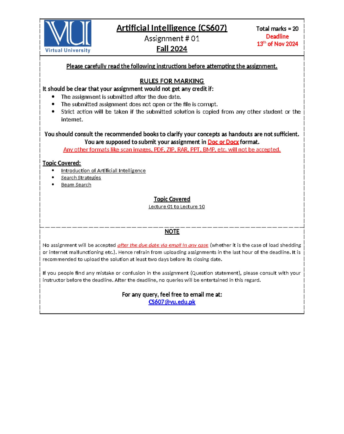 CS401 Assignment 1 Correct-Solution - Assignment No. 1 Semester: Fall 2024 CS401 Computer - Studocu