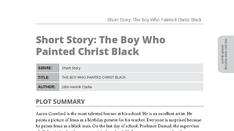 Grade 10 English Short Story Analysis: The Boy Who Painted Christ Black ...