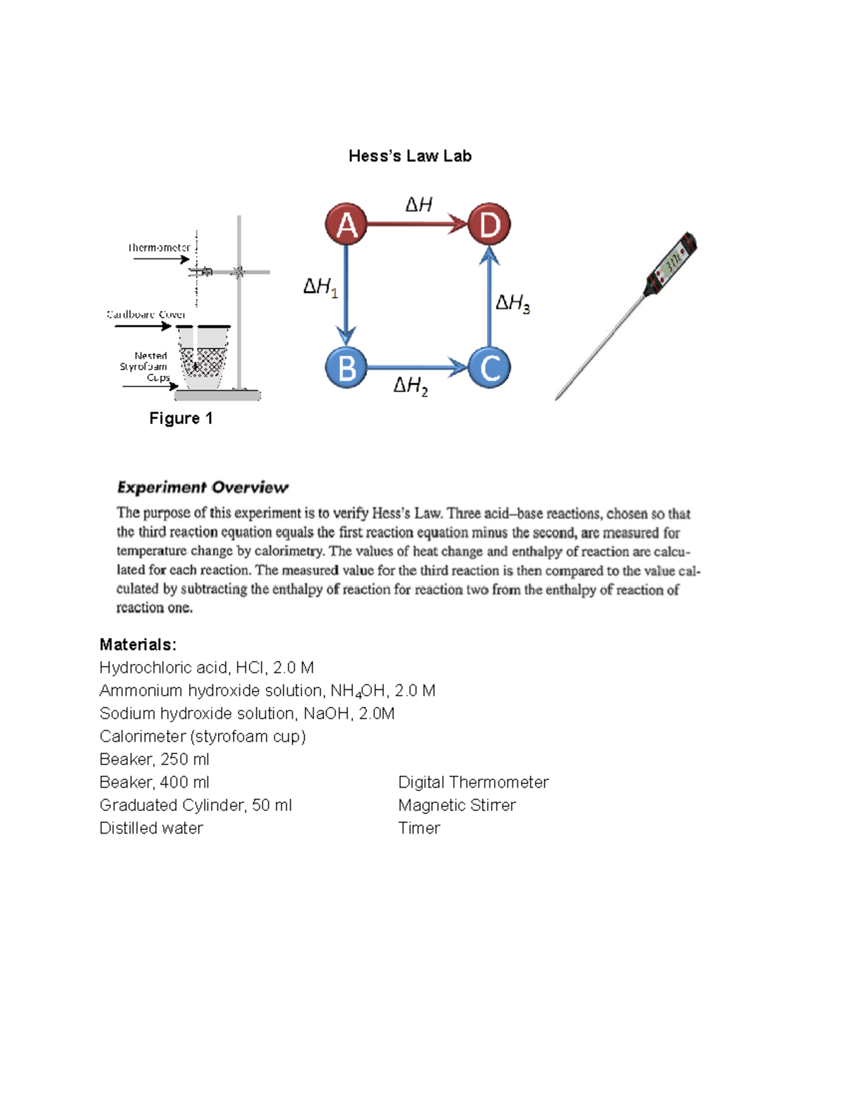 Hess's Law Lab Worksheet - CHEM 101 Final Experiment Analysis - Studocu