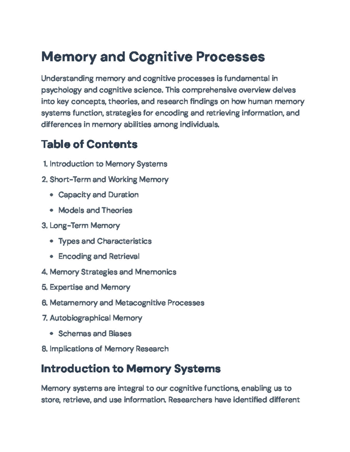 Memory and Cognitive Processes Overview - Psychology 101 Insights ...