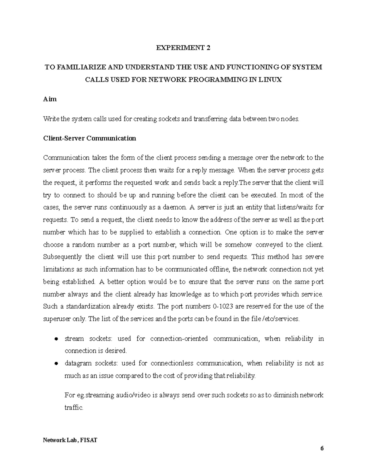 Network Lab EXP2: Understanding Socket Programming and System Calls ...