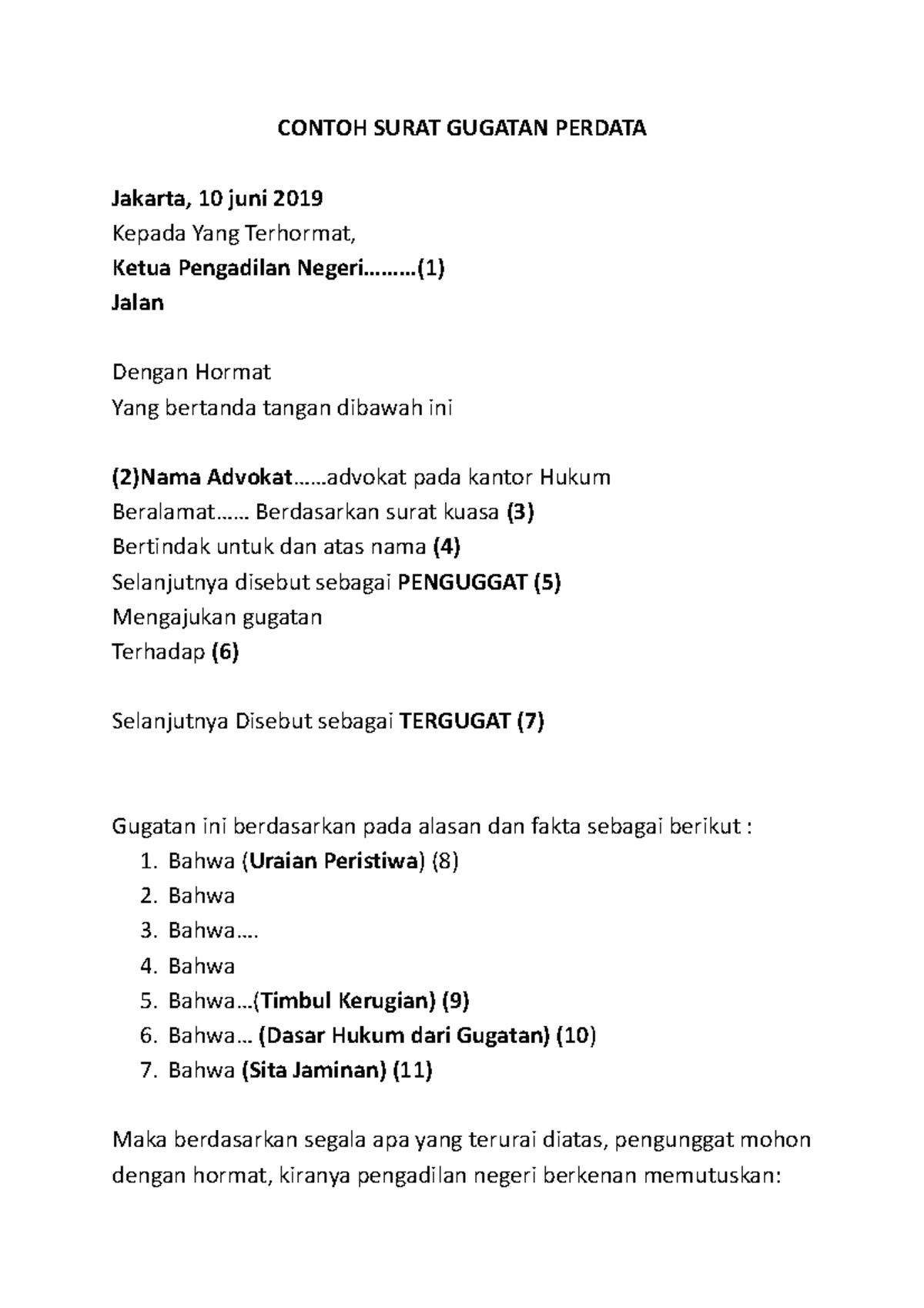 Contoh Surat Gugatan Perdata: Panduan dan Format Resmi - Studocu