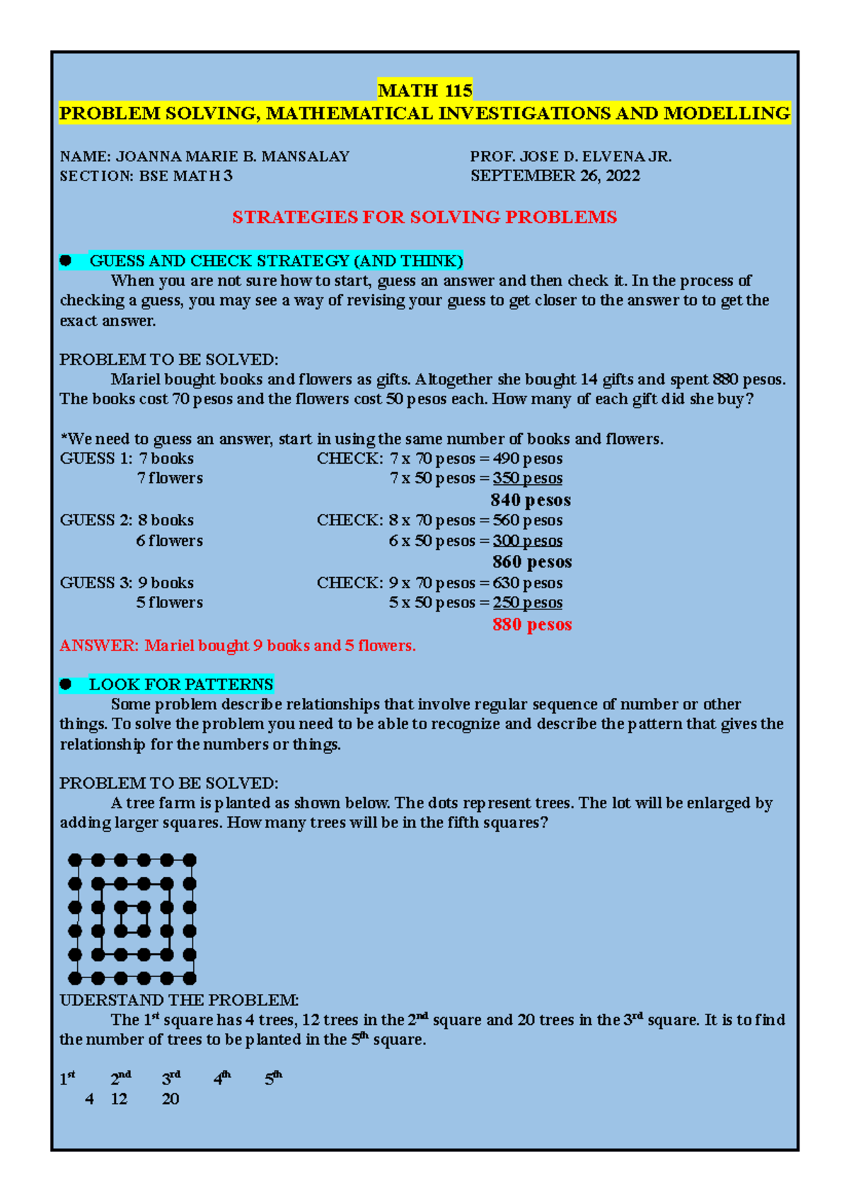 MATH 115 (Strategies of Problem Solving) Mansalay - MATH 115 PROBLEM SOLVING, MATHEMATICAL - Studocu