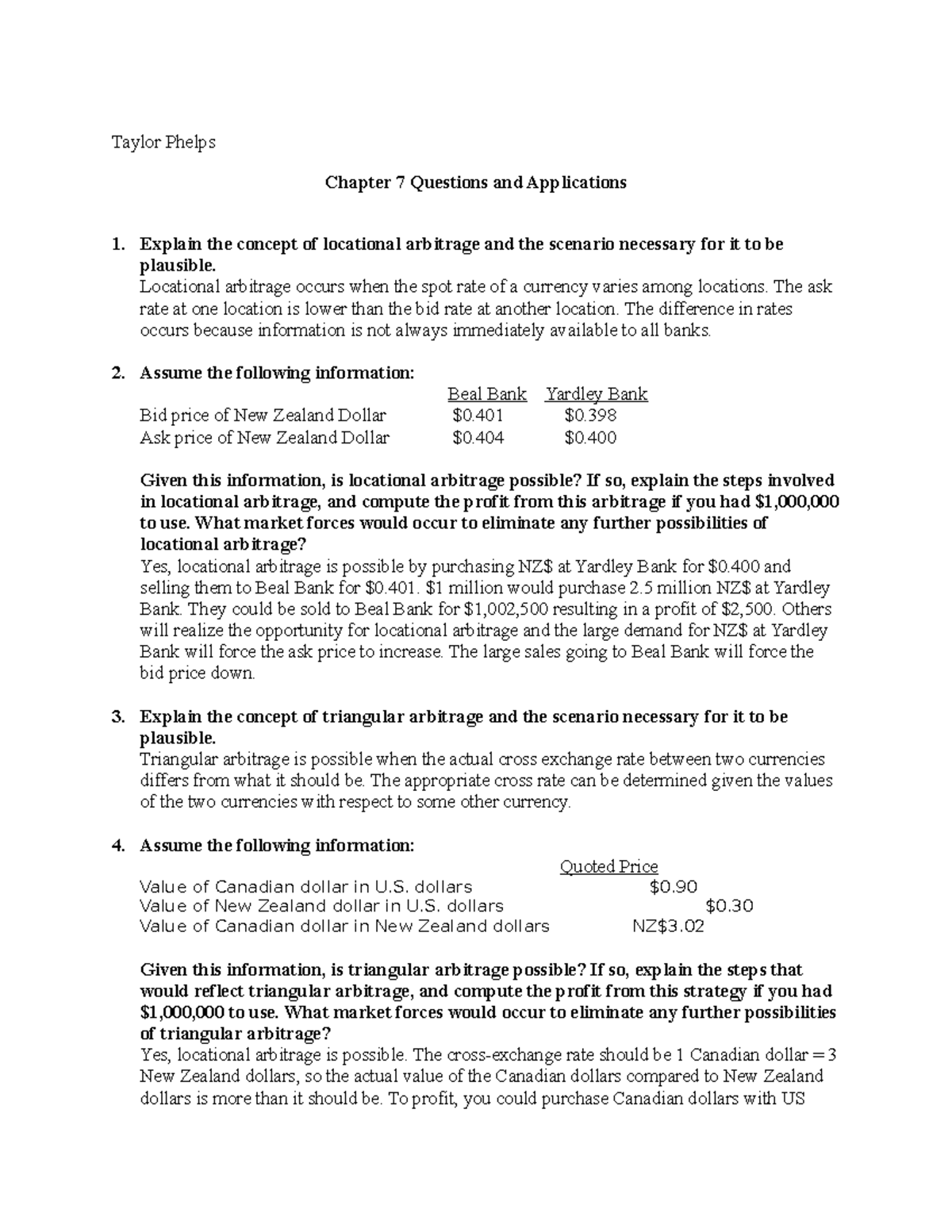 Hw chapter 7 - Professor Frega - Taylor Phelps Chapter 7 Questions and ...