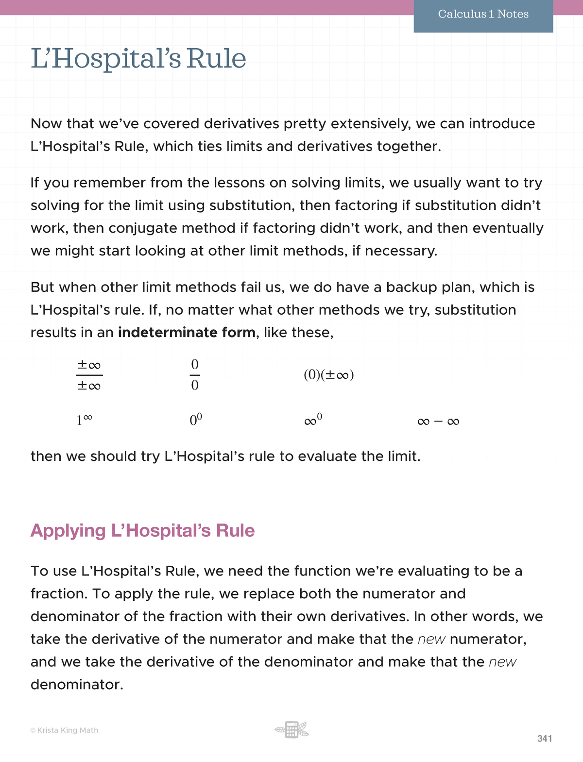 04 L'Hospital's Rule: Evaluating Limits with Derivatives - Studocu